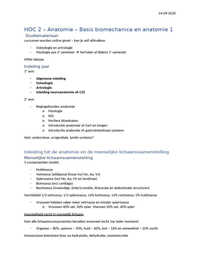 HOC 2 –- Anatomie – Basis biomechanica en anatomie 1 | PDF