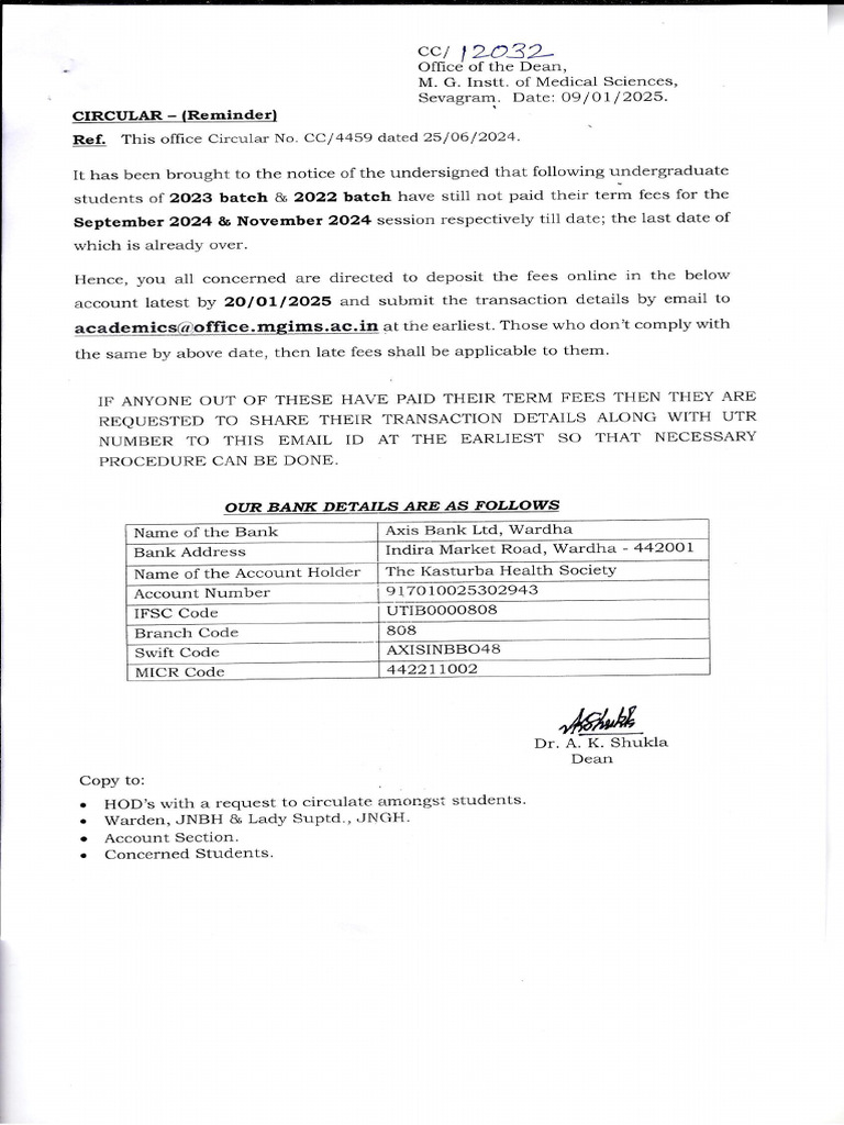 UG 2023 UG 2022 FEES Pending Circular | PDF
