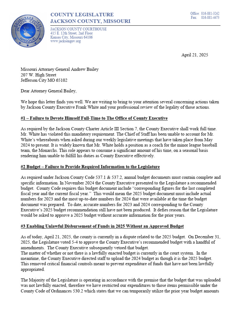 Letter From Jackson County Legislators To Missouri Attorney General ...