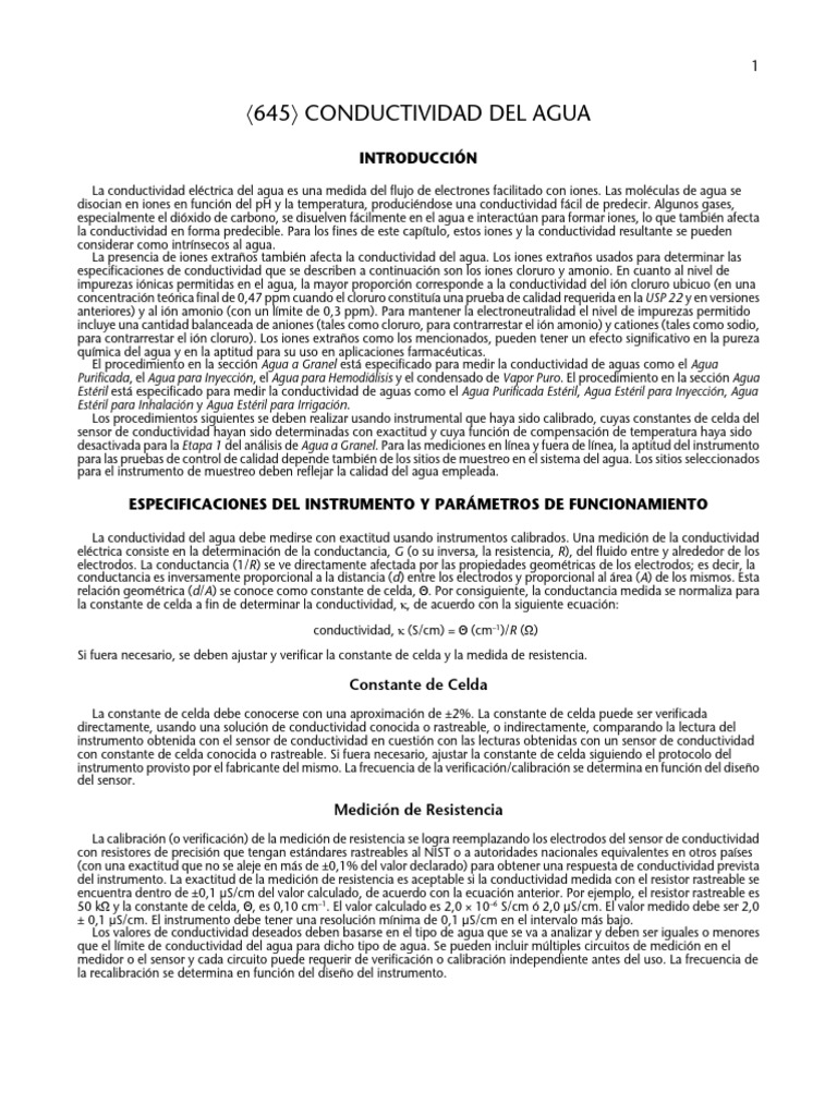 Prueba conductividad del agua | PDF | Agua | Medición
