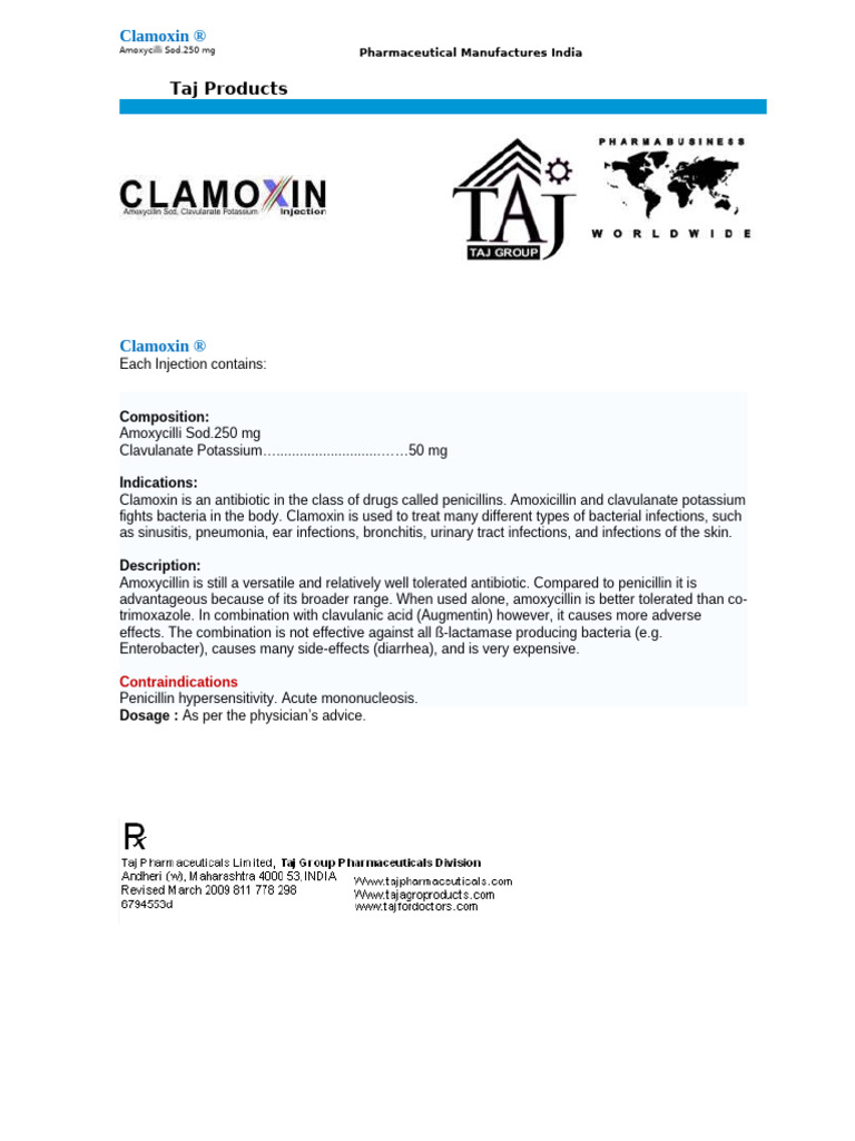 Clamoxin 250 mg Antibiotic Overview | PDF