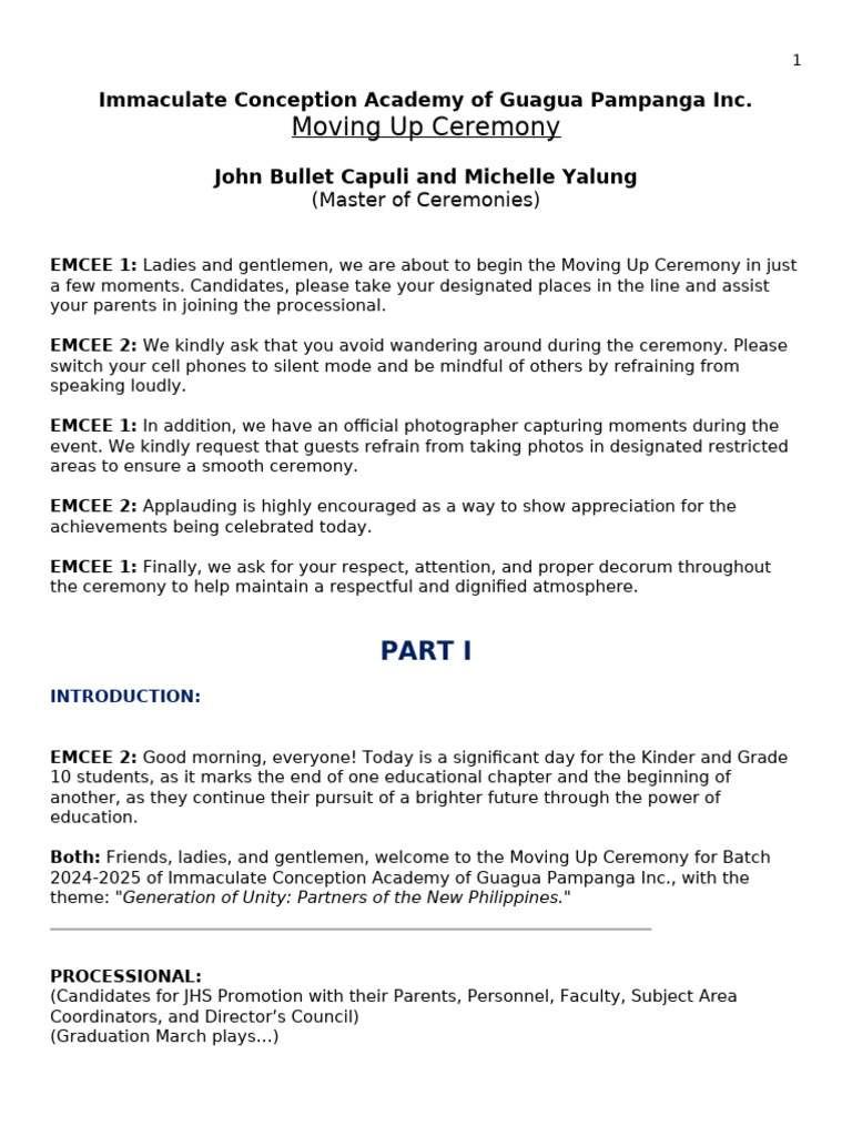 Moving Up Script 24 25 | PDF | Ceremonies