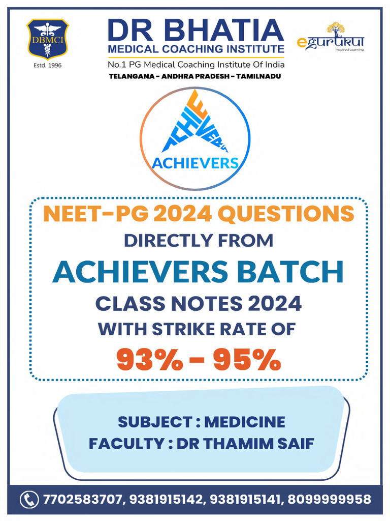 NEET-PG 2024 Medicine Class Notes | PDF