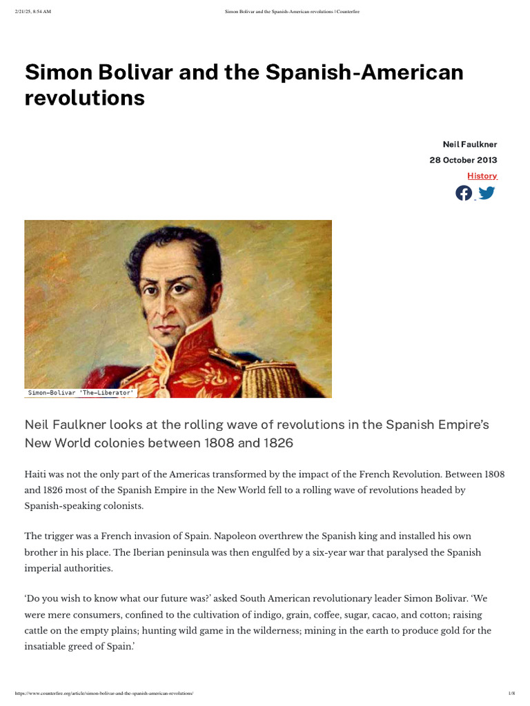 Simon Bolivar and Spanish-American Revolutions | PDF | Spanish Empire