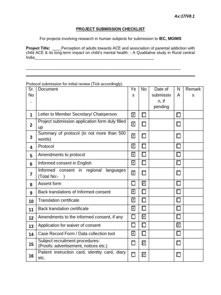 IEC Standard Checklist Format (915) Edited FINAL | PDF | Informed Consent