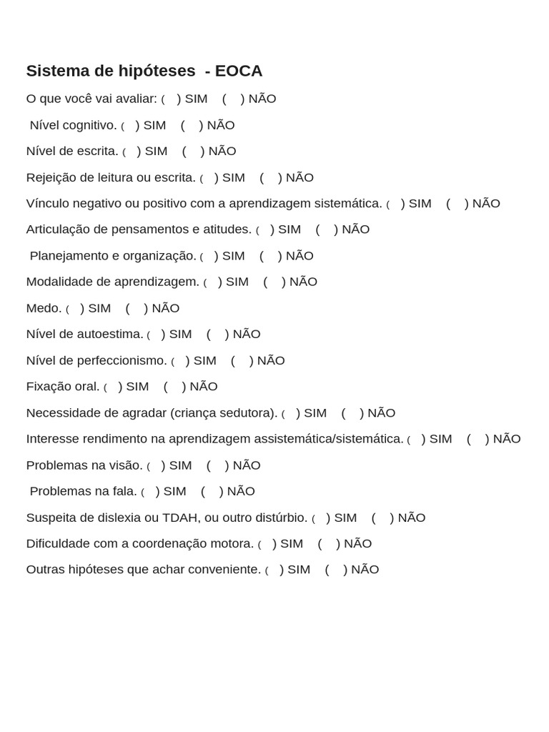 Sistema de Hipóteses PSICOPEDAGOGIA | PDF