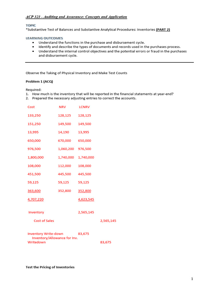 5 - Practical Manual - Audit of Inventory Problems STUDENT ANSWER (1 ...