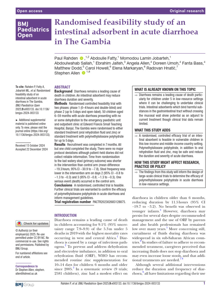 Gambia Study | PDF | Diarrhea | Clinical Trial