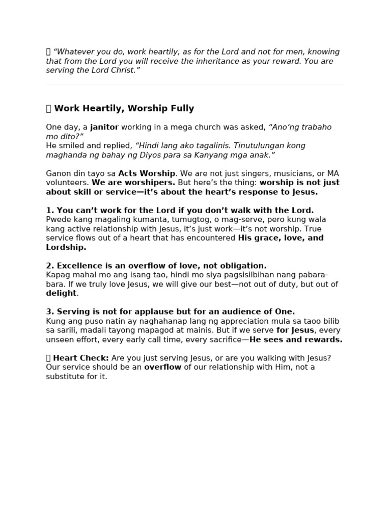 Colossians 3-23-24 - Exhortation | PDF