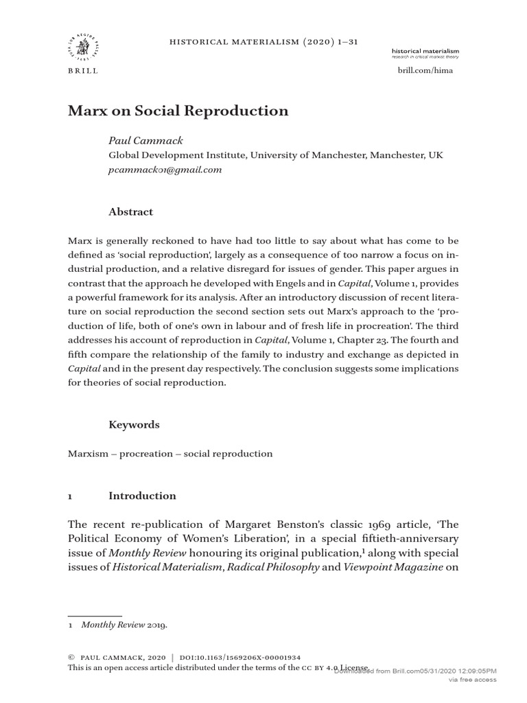Marx on Social Reproduction | PDF | Karl Marx | Labour Economics