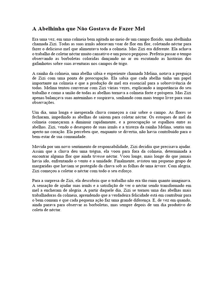 A Abelhinha Que Não Gostava de Fazer Mel | PDF | Abelhas | Mel