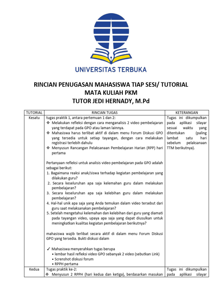 Rincian Penugasan Mahasiswa Tiap Sesi | PDF