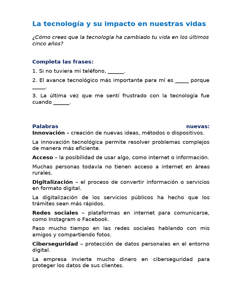 А2 La Tecnología y Su Impacto en Nuestras Vidas | PDF | Inteligencia ...