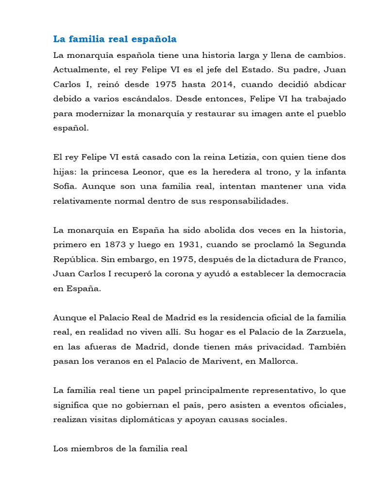 La Familia Real Española a2 | PDF | España | Monarquias de Europa