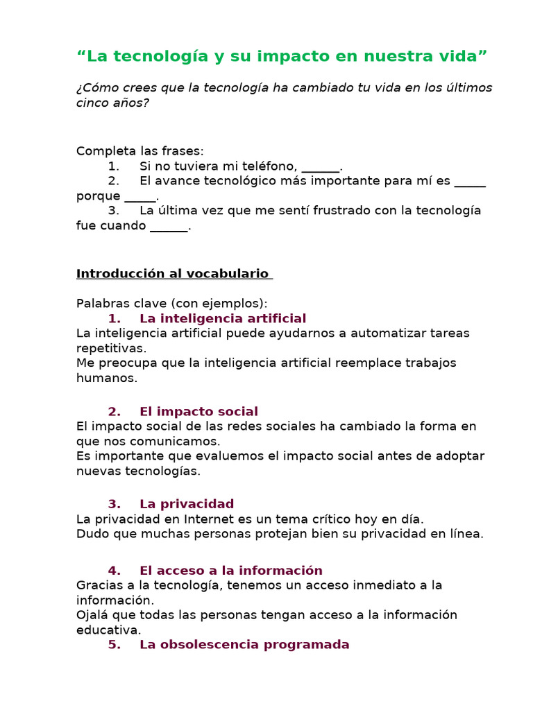 Impacto de la Tecnología en la Vida Actual | PDF | Inteligencia ...