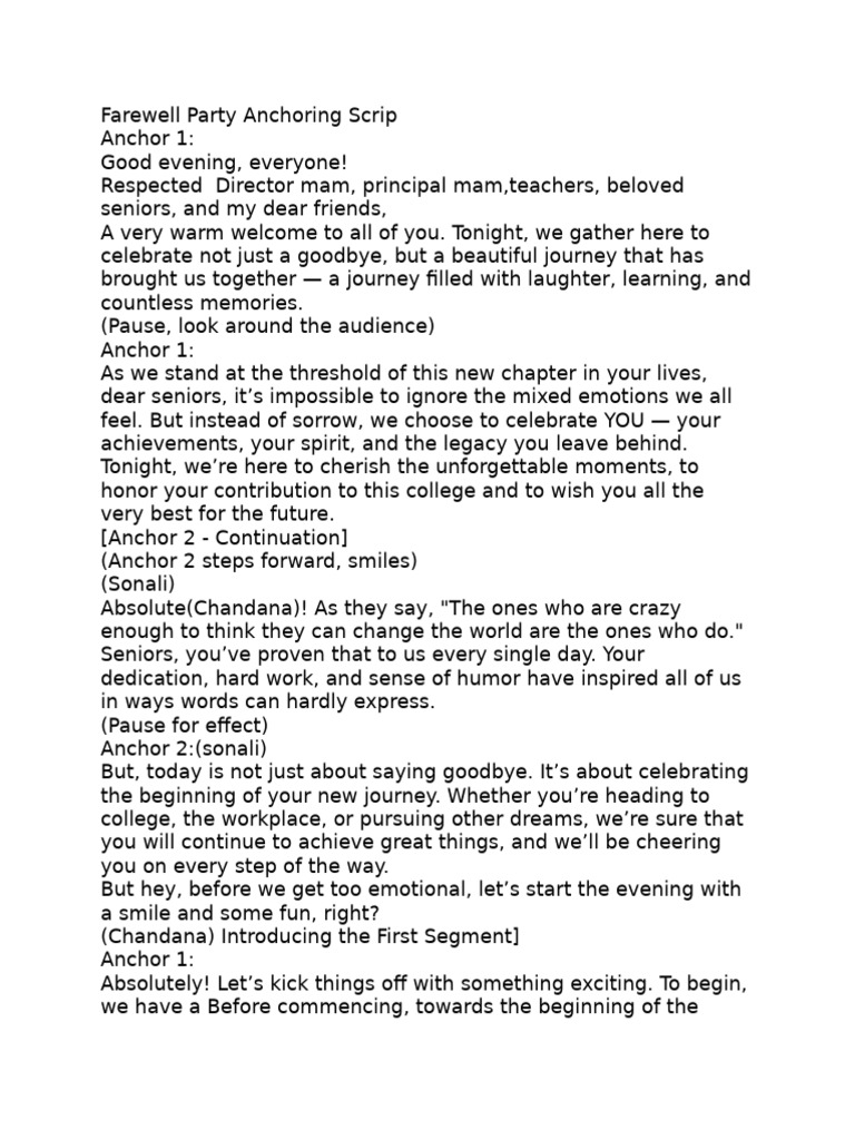 Farewell Party Anchoring Scrip | PDF