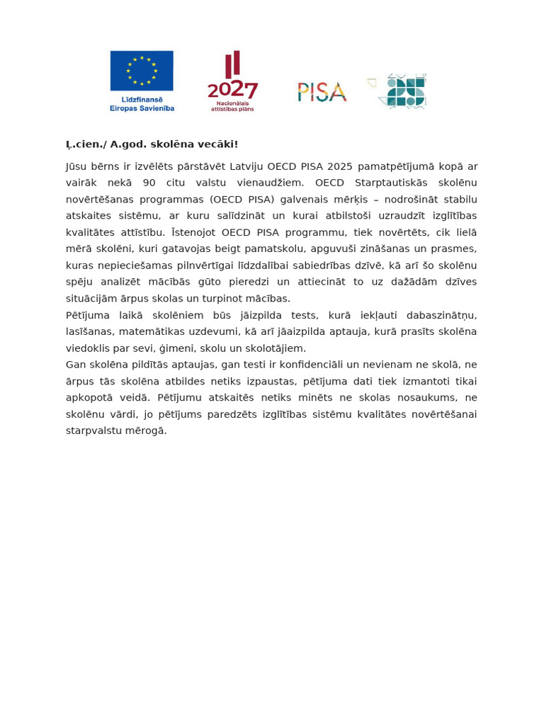 OECD PISA 2025 Pamatpetijums | PDF