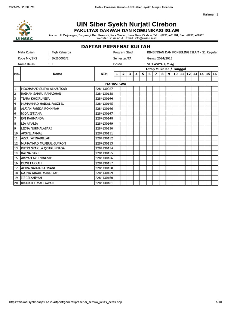 ABSENSI BKI 6E | PDF