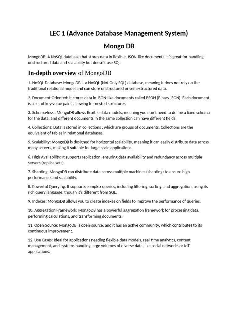 Overview of MongoDB Features and Benefits | PDF