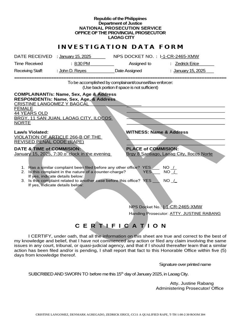 Subscribe NPS Invetigative Data Form | PDF | Prosecutor | Judiciaries