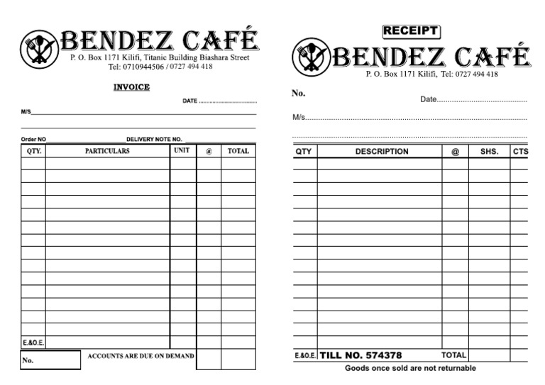 Bendez Cafe Invoice and Receipt | PDF