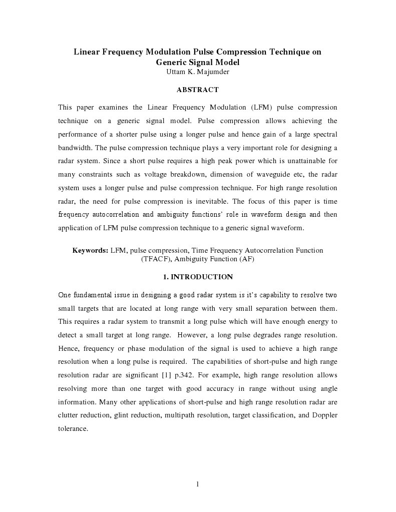 Linear Frequency Modulation Pulse Compression Technique On Generic ...