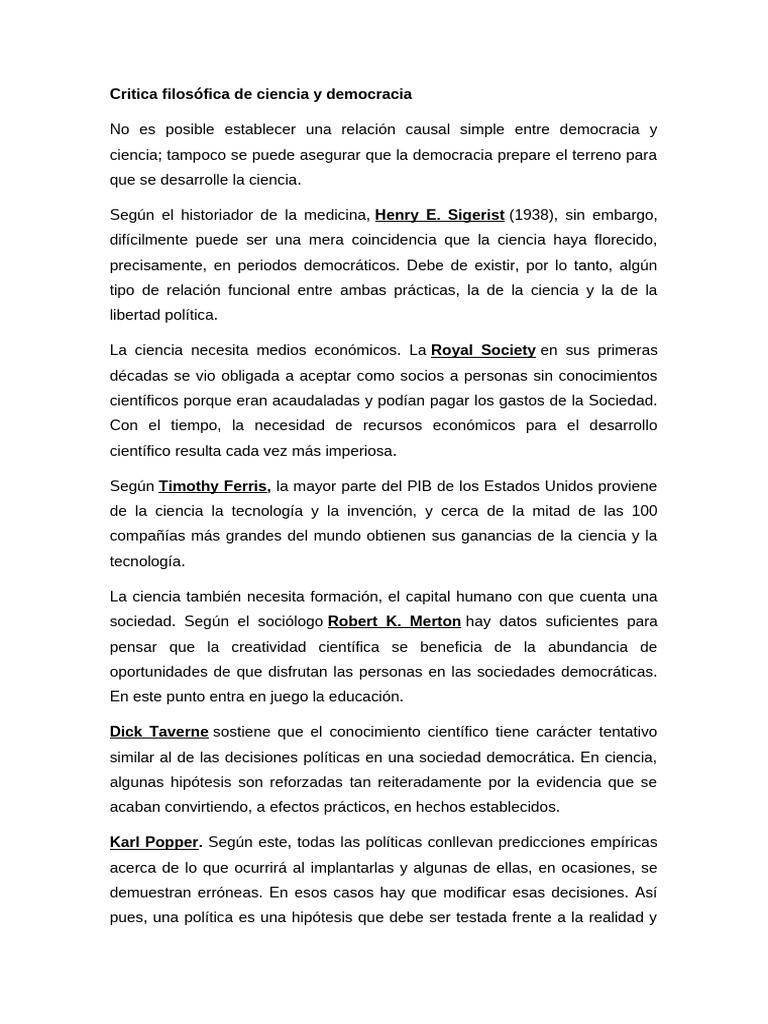 Critica Filosófica de Ciencia y Democracia | PDF | Democracia ...