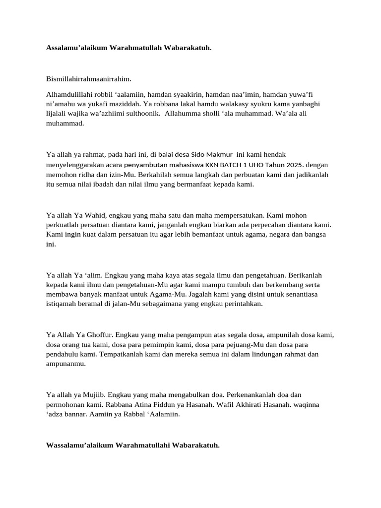 Teks Doa Pembukaan KKN UHO 2025 | PDF