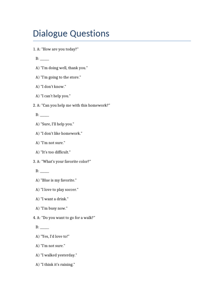 Sample Dialogue Questions | PDF