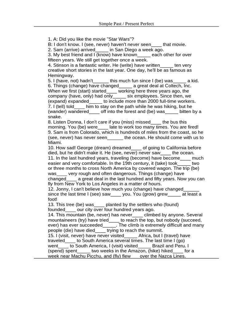 Simple Past & PR Perf Exercise | PDF