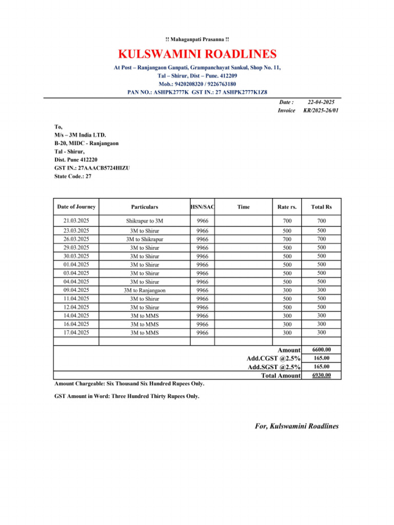 INV- 01 [3M BILL - April 2025] | PDF