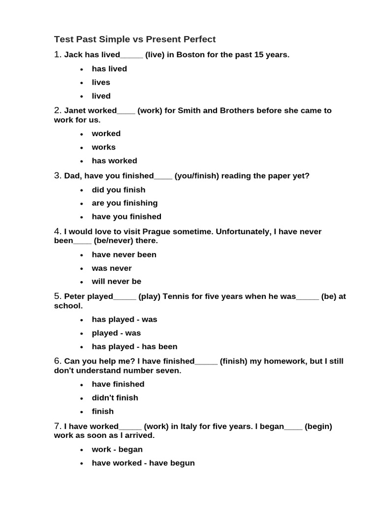 Past Simple vs Present Perfect Quiz | PDF
