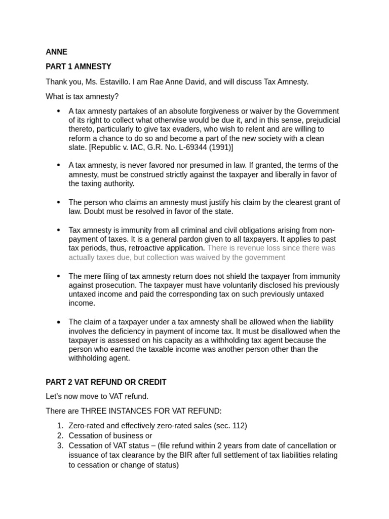 Anne Script Amnesty and VAT | PDF | Value Added Tax | Taxes