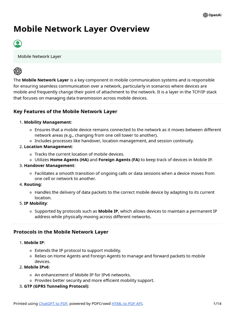 Mobile Network Layer Overview | PDF | Internet Protocols | Computer Network