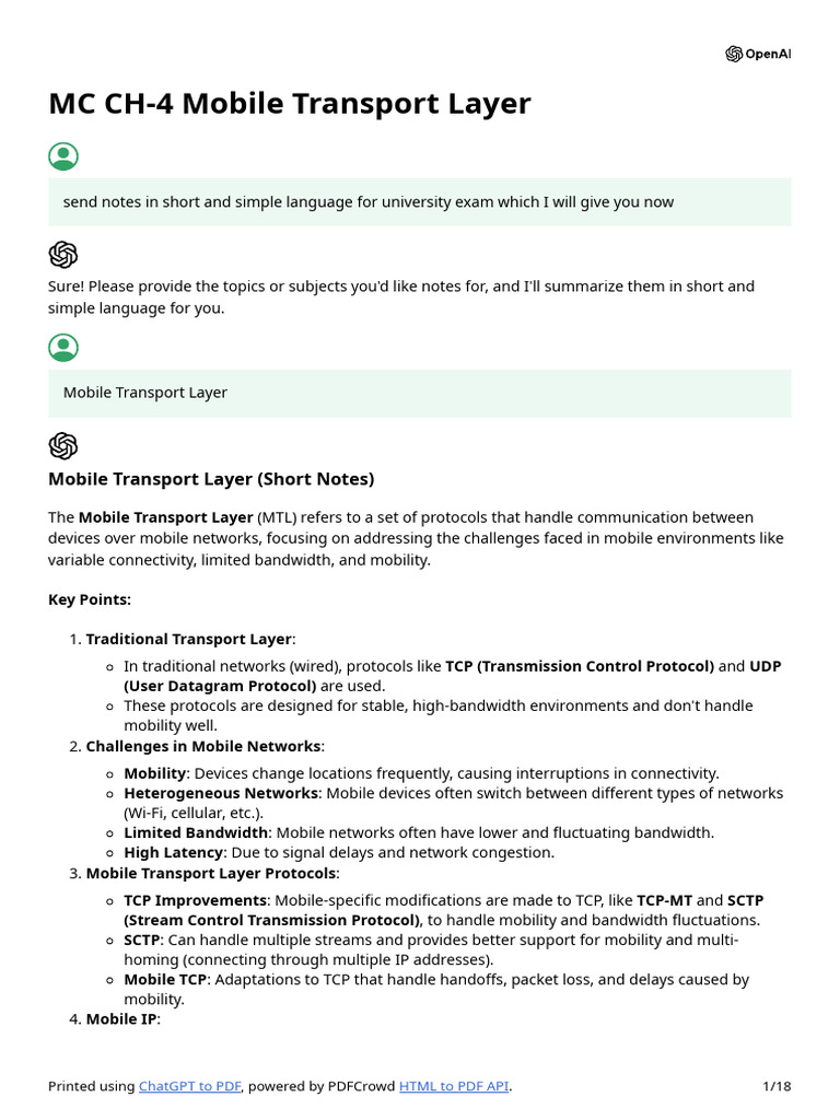 Mc Ch 4 Mobile Transport Layer Pdf Internet Protocol Suite Transmission Control Protocol