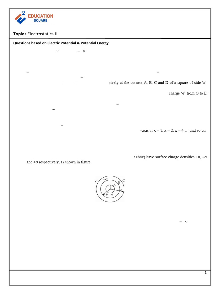 Electrostatics-II Electric Potential & Potential Energy CA Excel Batch | PDF | Electric Field ...