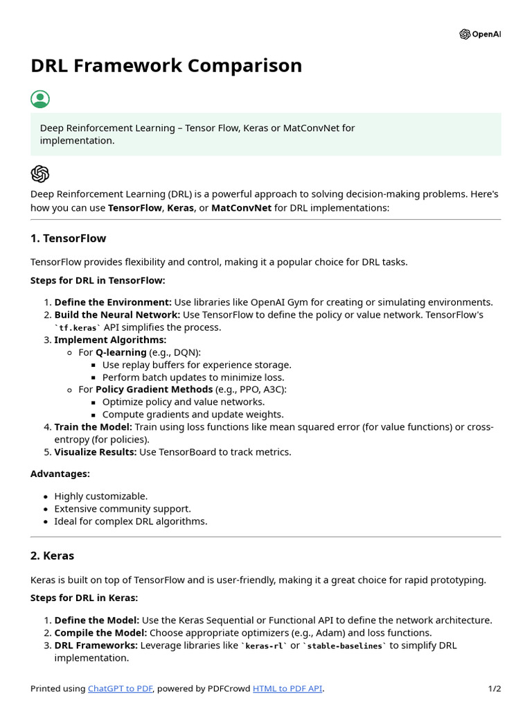 DRL Framework Comparison | PDF | Artificial Intelligence | Intelligence (AI) & Semantics