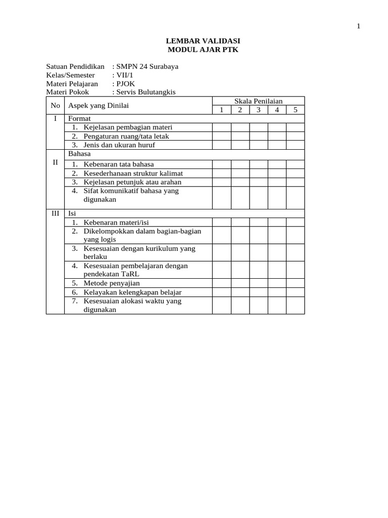 Lembar Validasi | PDF