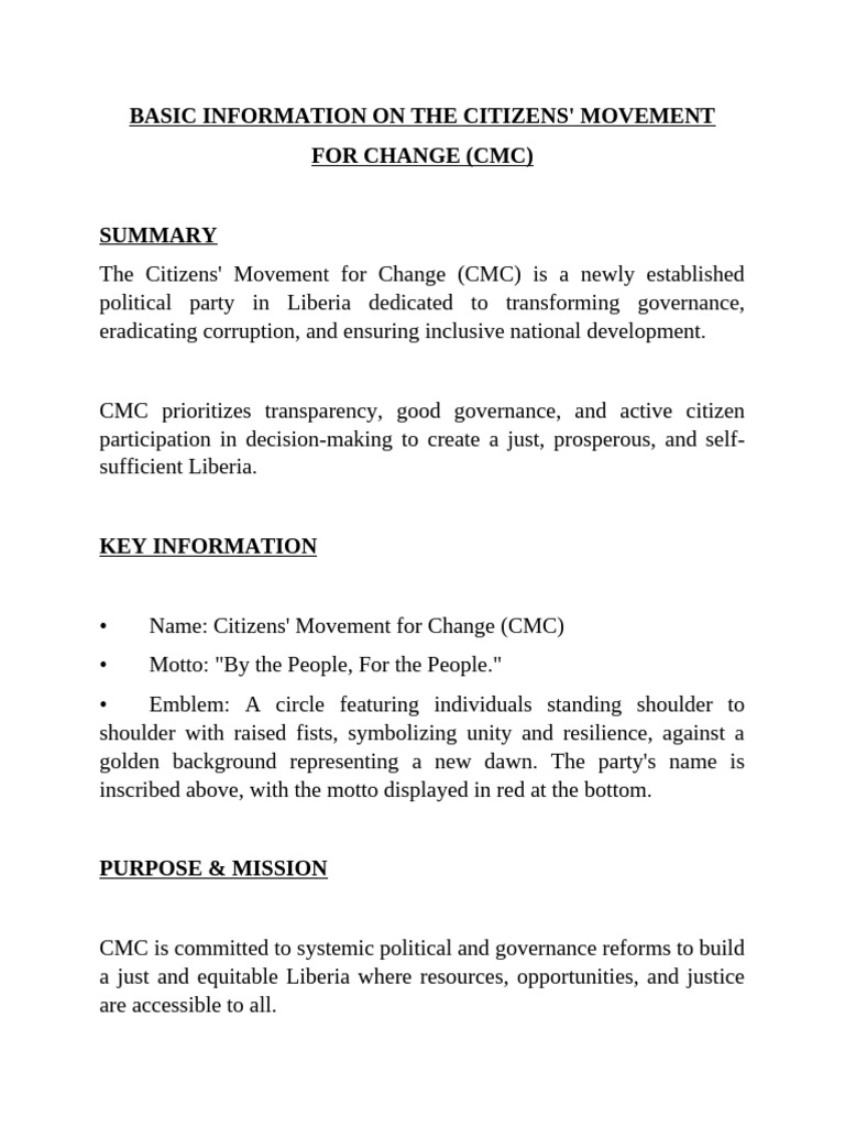 Citizens' Movement for Change Overview | PDF | Governance | Liberia