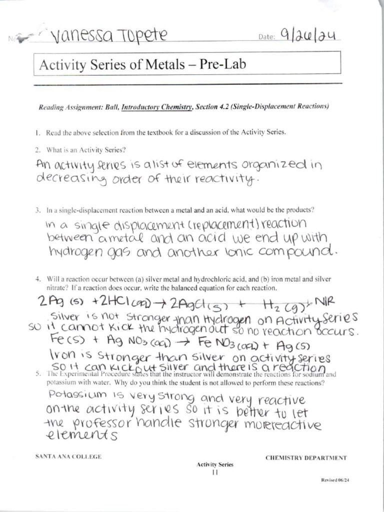 Activity Series of Metals | PDF