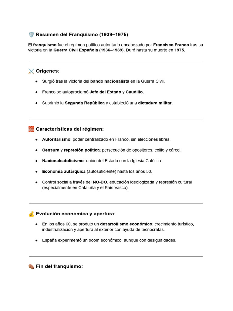 Resumen Del Franquismo | PDF