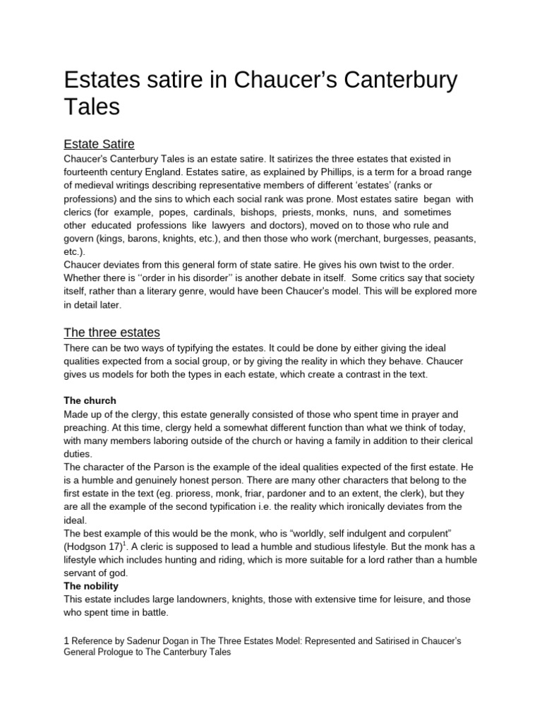 Estates Satire in Chaucer's Canterbury Tales | PDF | The Canterbury ...
