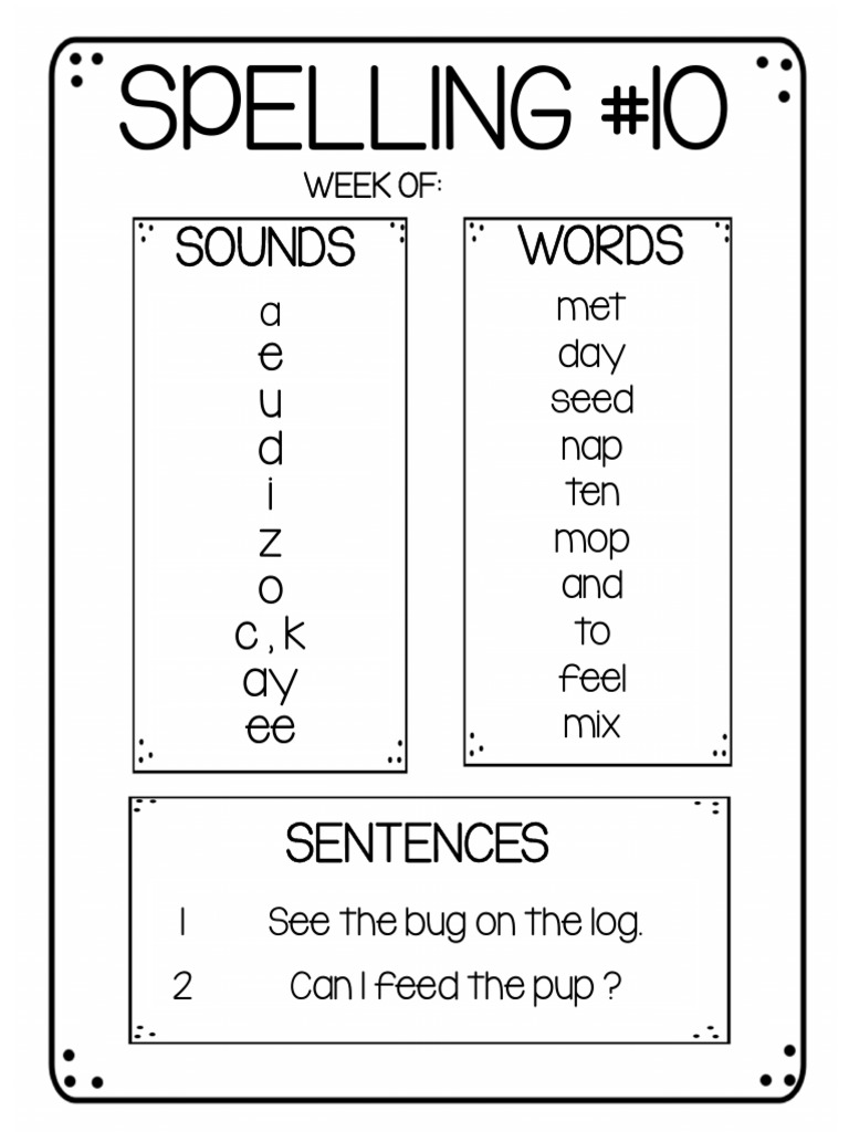 Spelling Practice: Week 10 Words | PDF