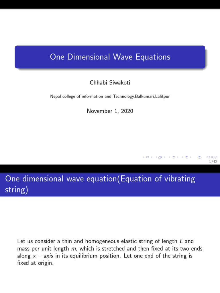 One Dimensional Wave Equation | PDF | Tension (Physics) | Bending