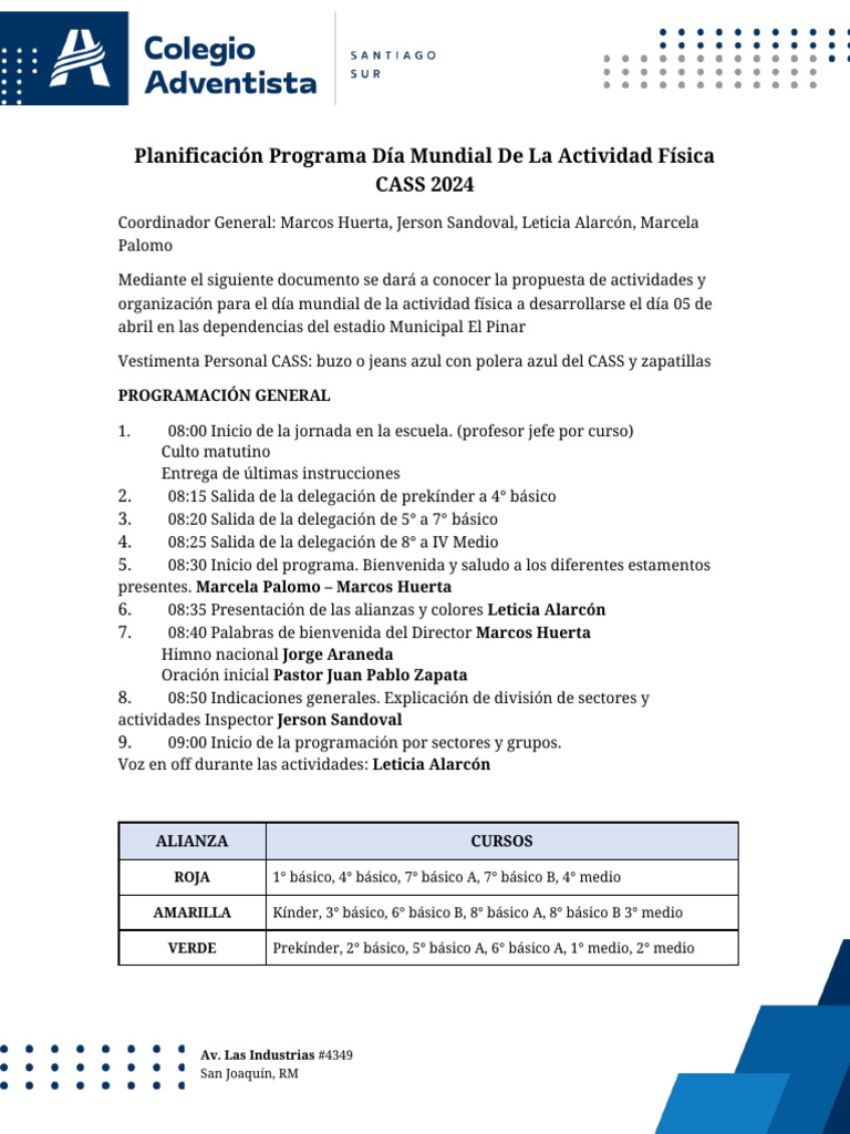 Programa Día Mundial de La Actividad Física CASS 2024 | PDF
