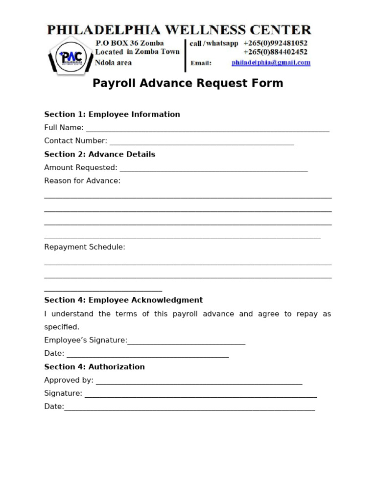 Payroll Advance Request Form | PDF