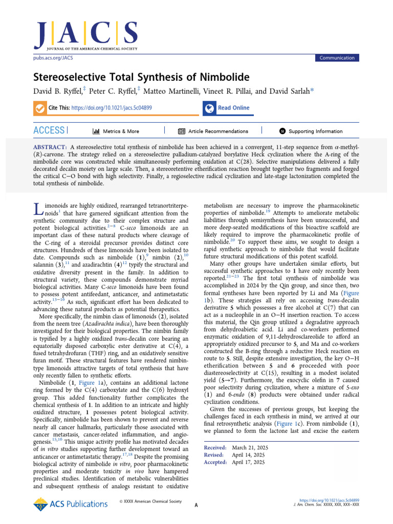 Ryffel Et Al 2025 Stereoselective Total Synthesis of Nimbolide | PDF ...
