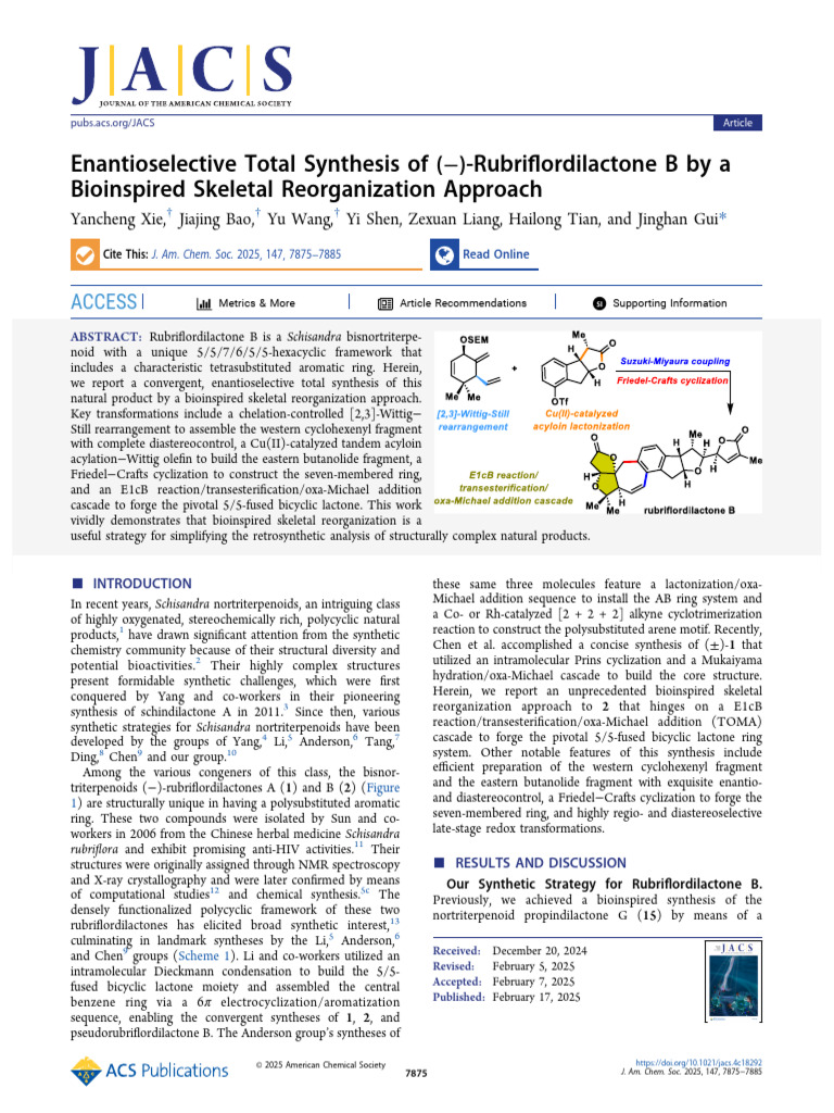 Xie Et Al 2025 Enantioselective Total Synthesis of ( ) Rubriflordilactone b by a Bioinspired ...