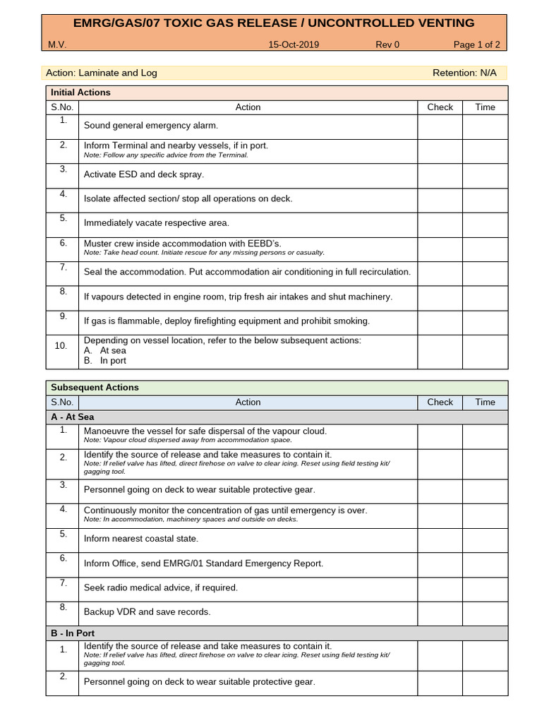 EMRG-GAS-07 Toxic Gas Release-Uncontrolled Venting | PDF