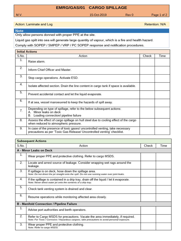 EMRG-GAS-01 Cargo Spillage | PDF | Leak